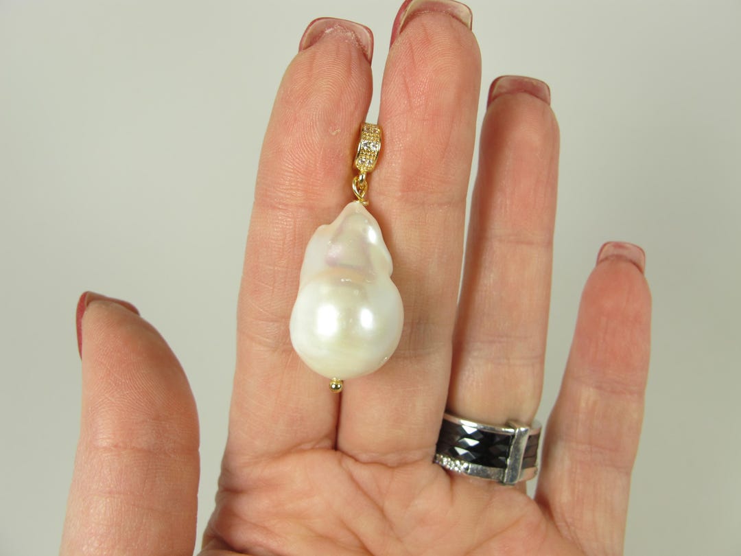 Genuine Large Baroque Pendant, Baroque Pearl Necklace White Huge ...