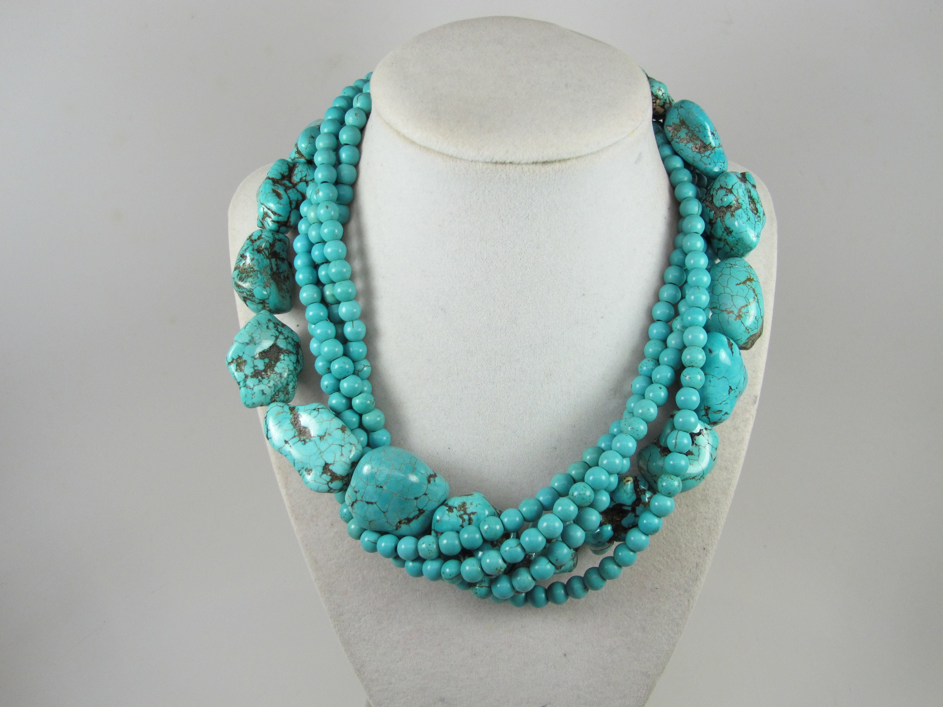 Chunky Turquoise Necklace, Multi Strand Statement Turquoise Necklace ...