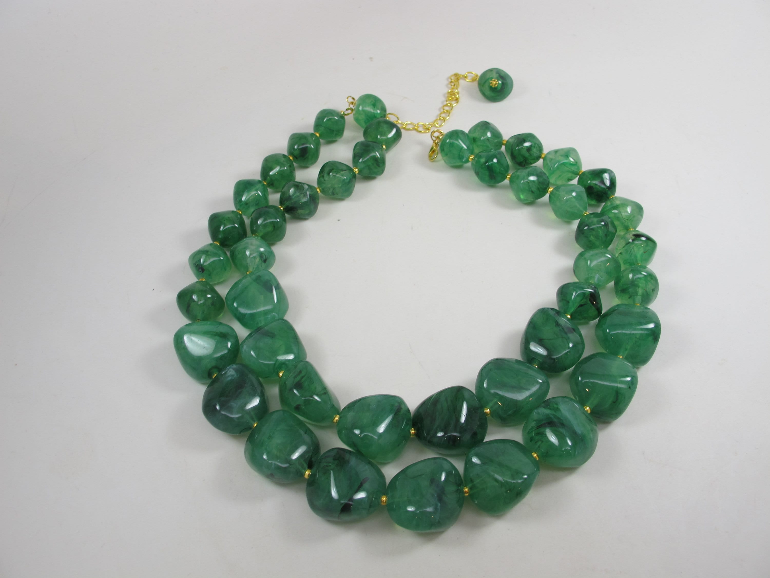 Chunky Forest Green Necklace, Multi Strand Statement Apple Green ...