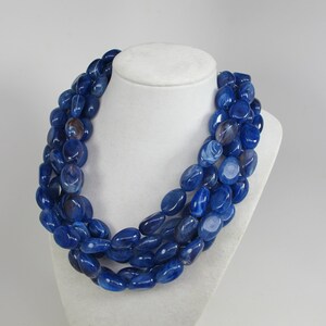 Chunky Navy Blue Statement Necklace, Multi Strand Blue Statement ...