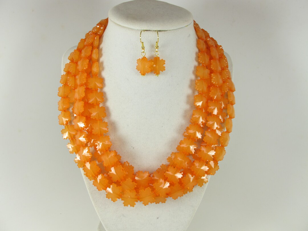 Chunky Fall Orange Necklace, Multi Strand Orange Statement Necklace ...