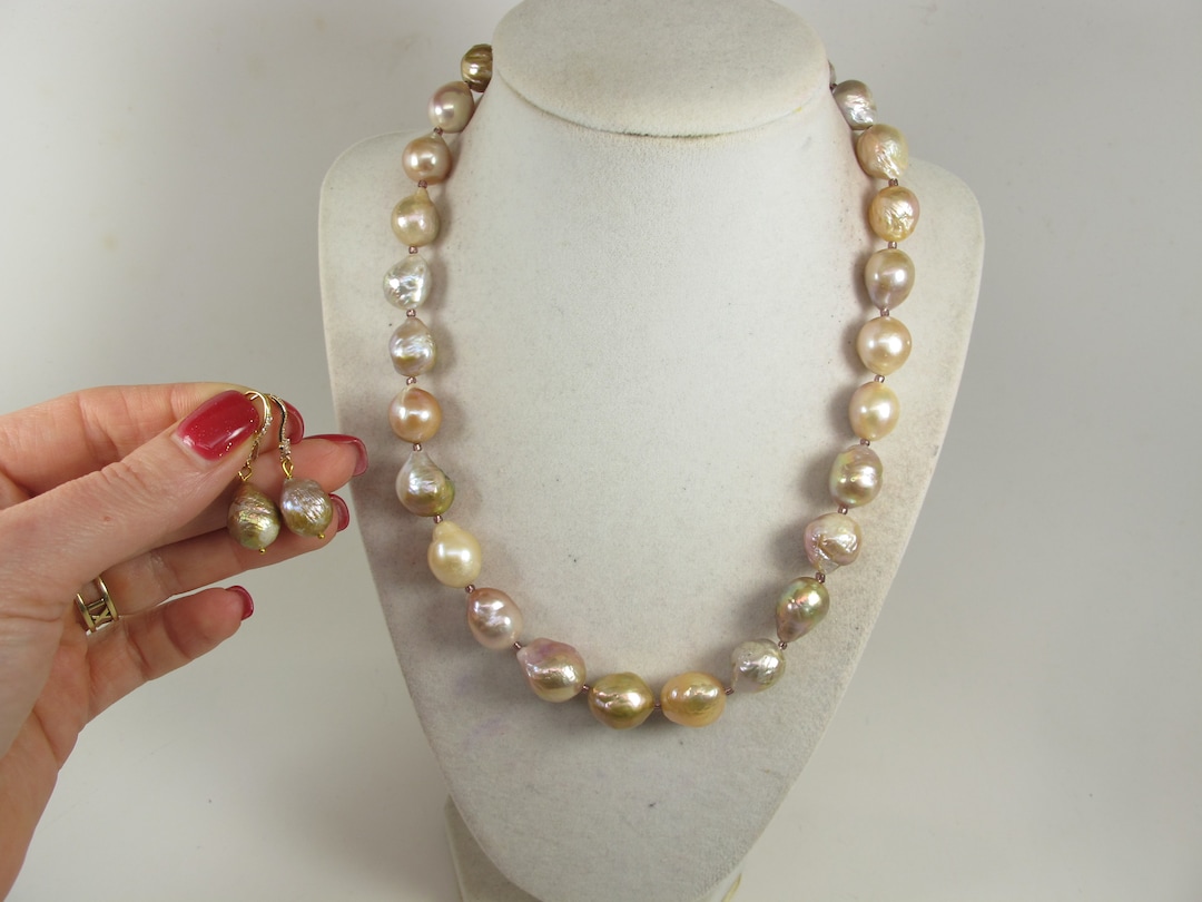 Genuine Gold Baroque Pearl Necklace, Seaweed Baroque Pearl Jewelry Set ...