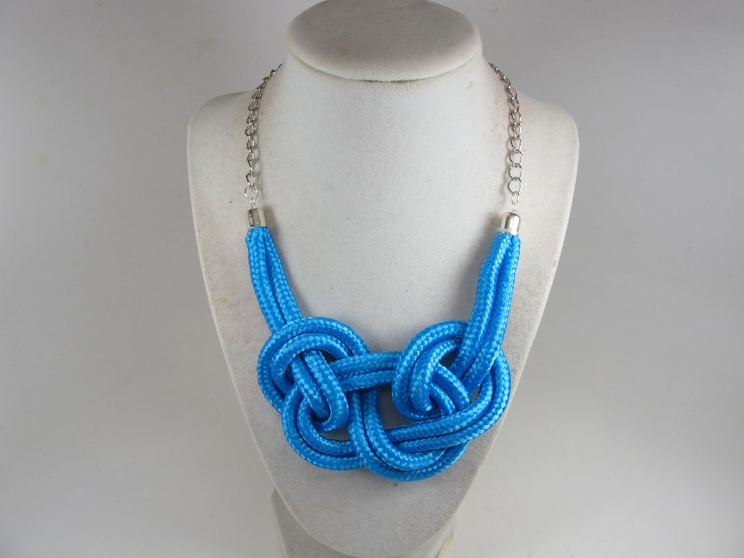Chunky Blue Necklace, Sky Blue Rope Cord Cotton Necklace, Statement ...