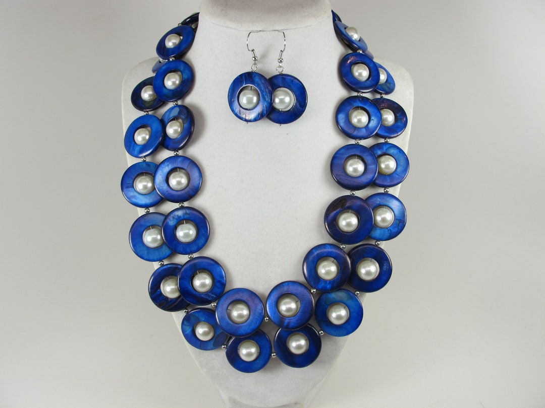 Statement Mother of Pearl Necklace, Blue Shell Donut Beads - Etsy