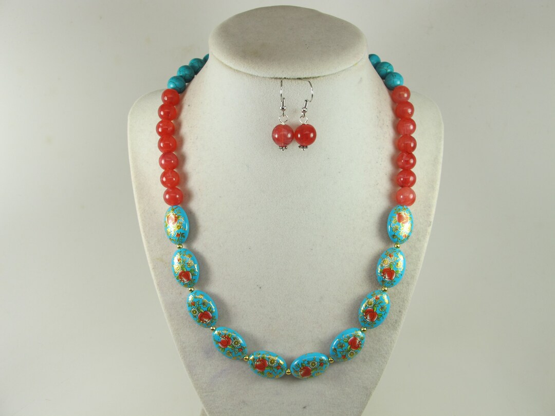 Chunky Ruby and Turquoise Necklace ,multi Strand Statement Turquoise ...