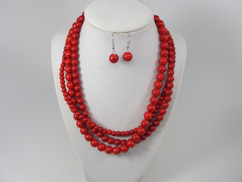 Chunky Red Turquoise Necklace Multi Strand Statement Necklace - Etsy