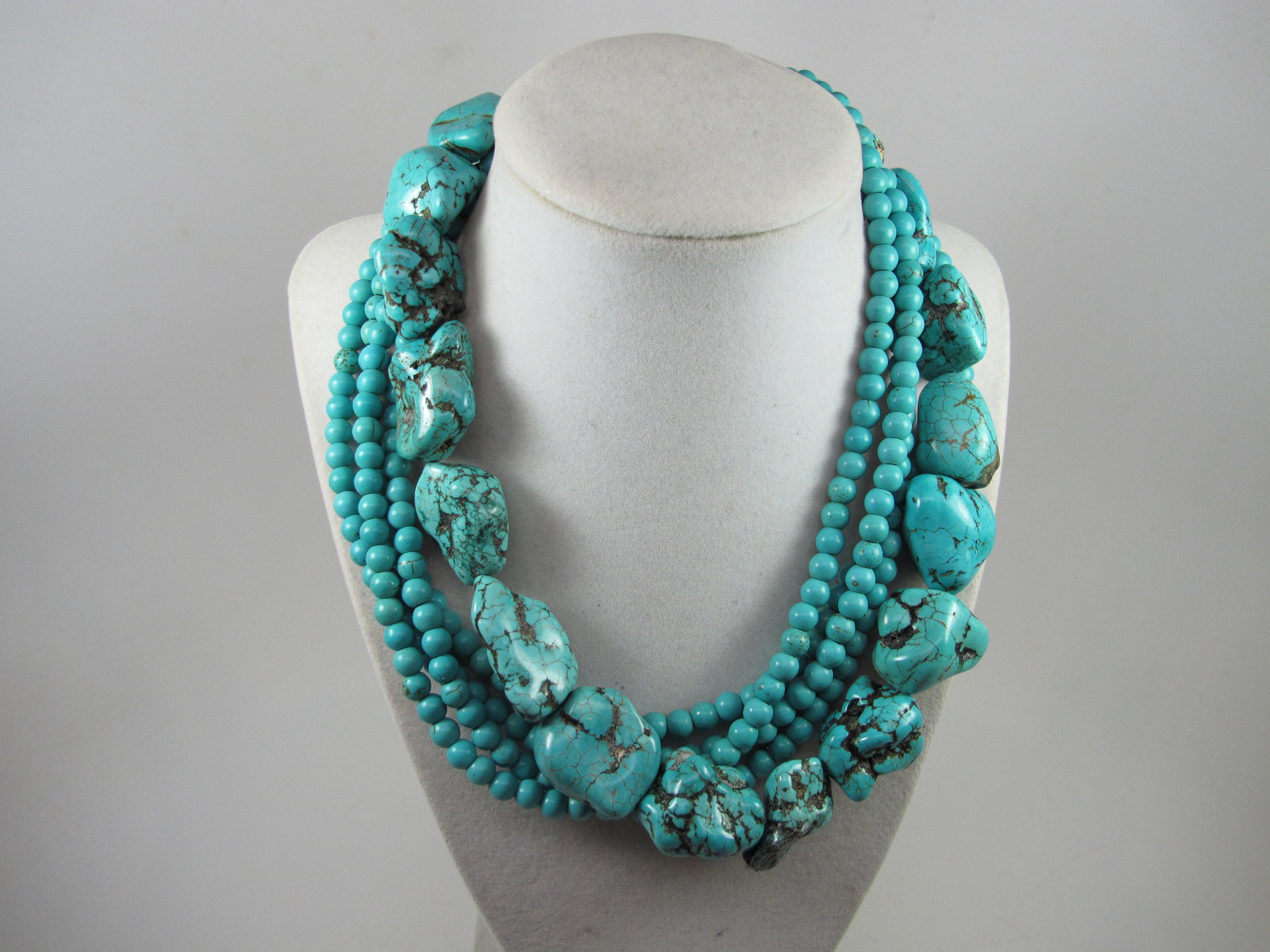 Chunky Turquoise Necklace, Multi Strand Statement Turquoise Necklace ...
