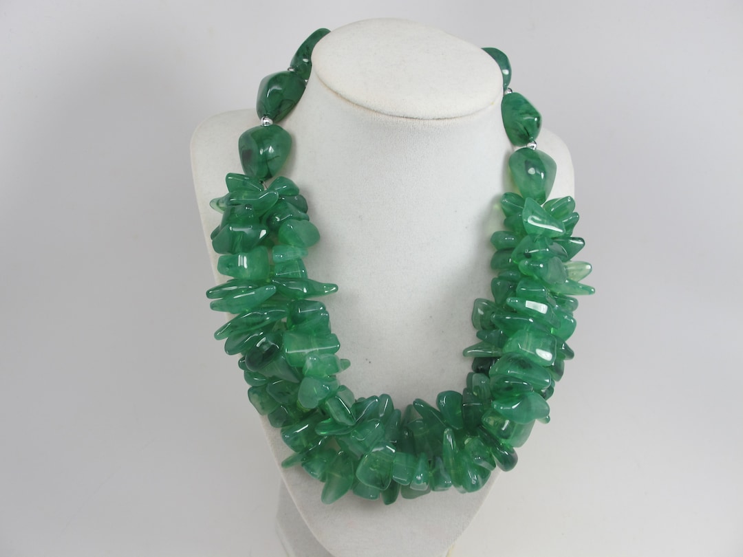Chunky Forest Green Necklace,multi Strand Statement Green Necklace ...