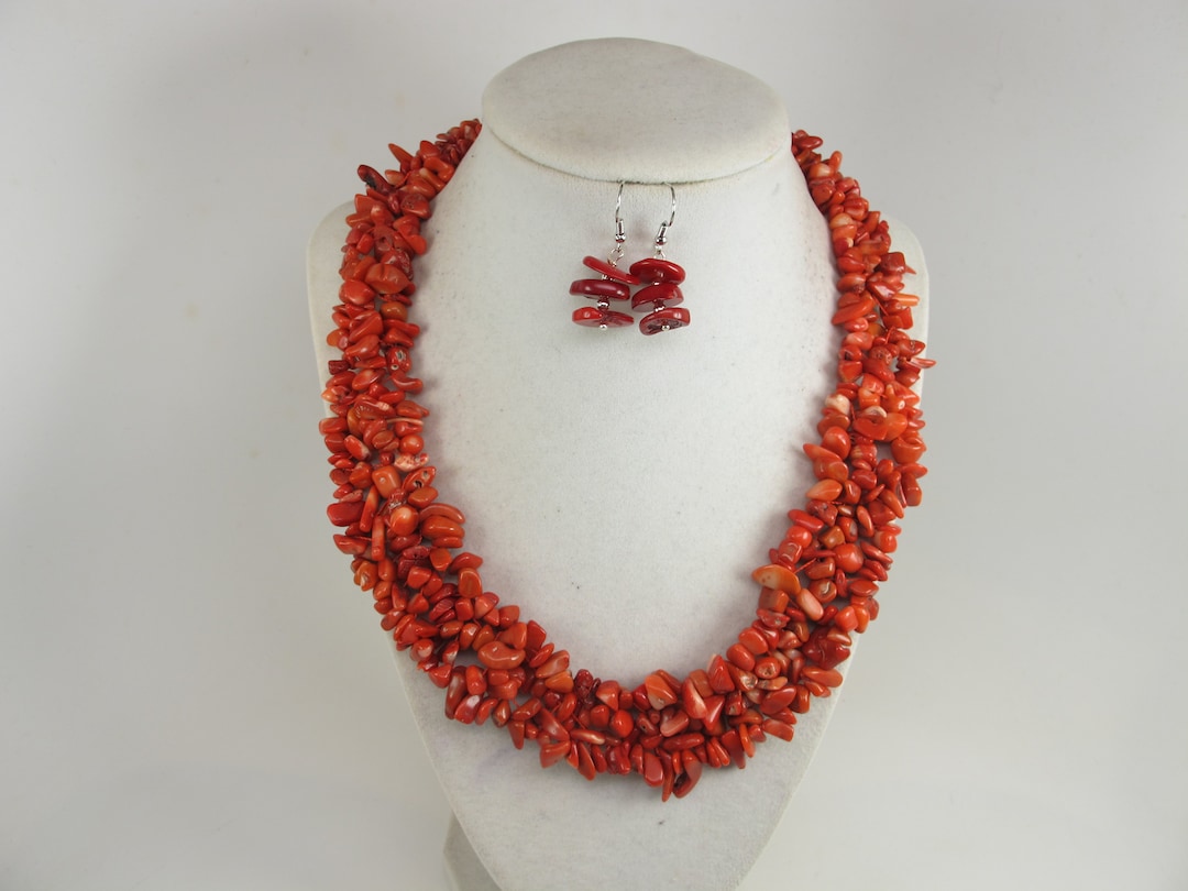 Chunky Red Coral Necklace, Red Coral Statement Necklace, Statement Red ...