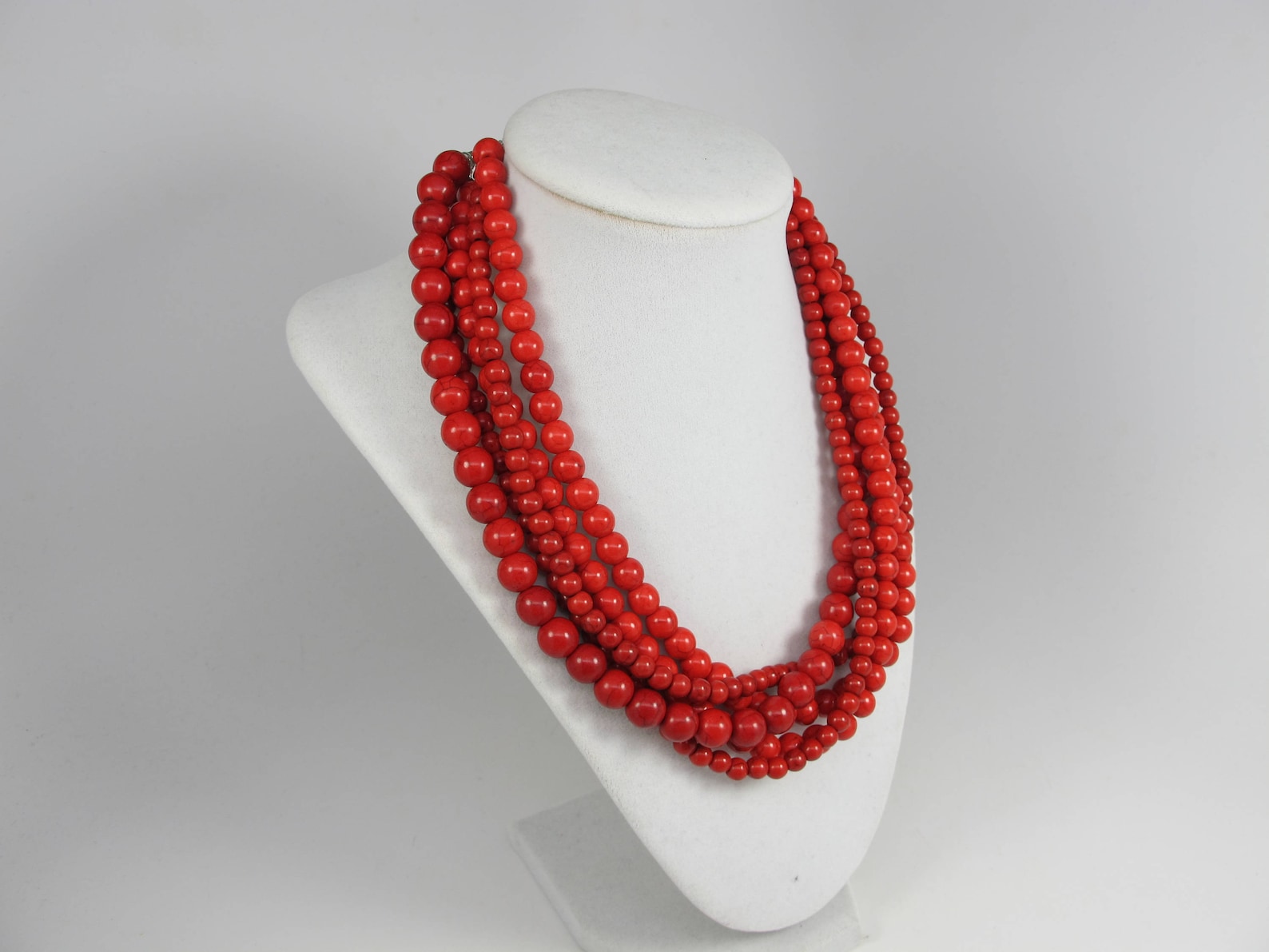 Chunky Red Turquoise Necklace Multi Strand Red Ruby Statement - Etsy