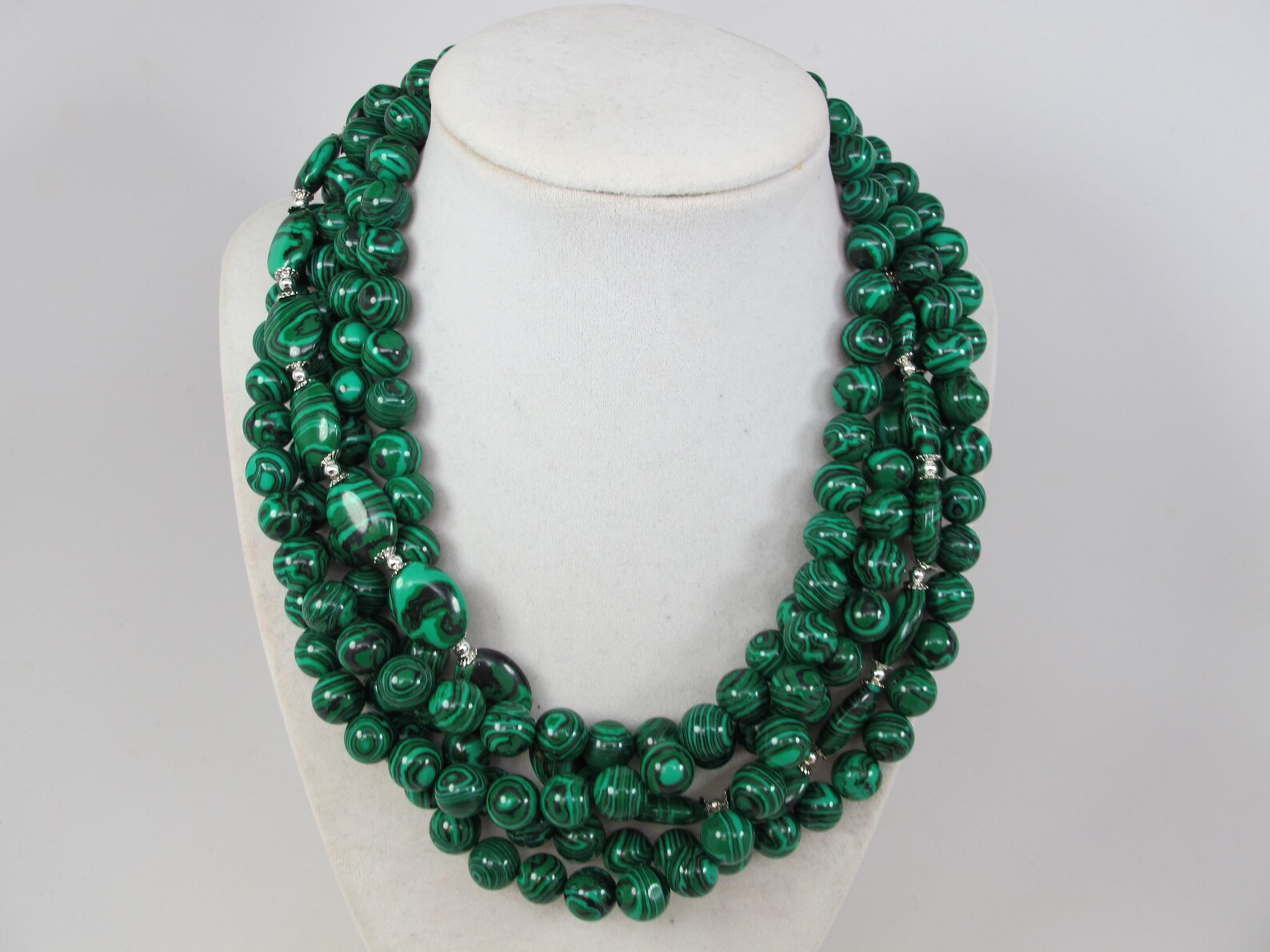 Chunky Green Malachite Necklace, Green Necklace, Green Beaded Necklace ...