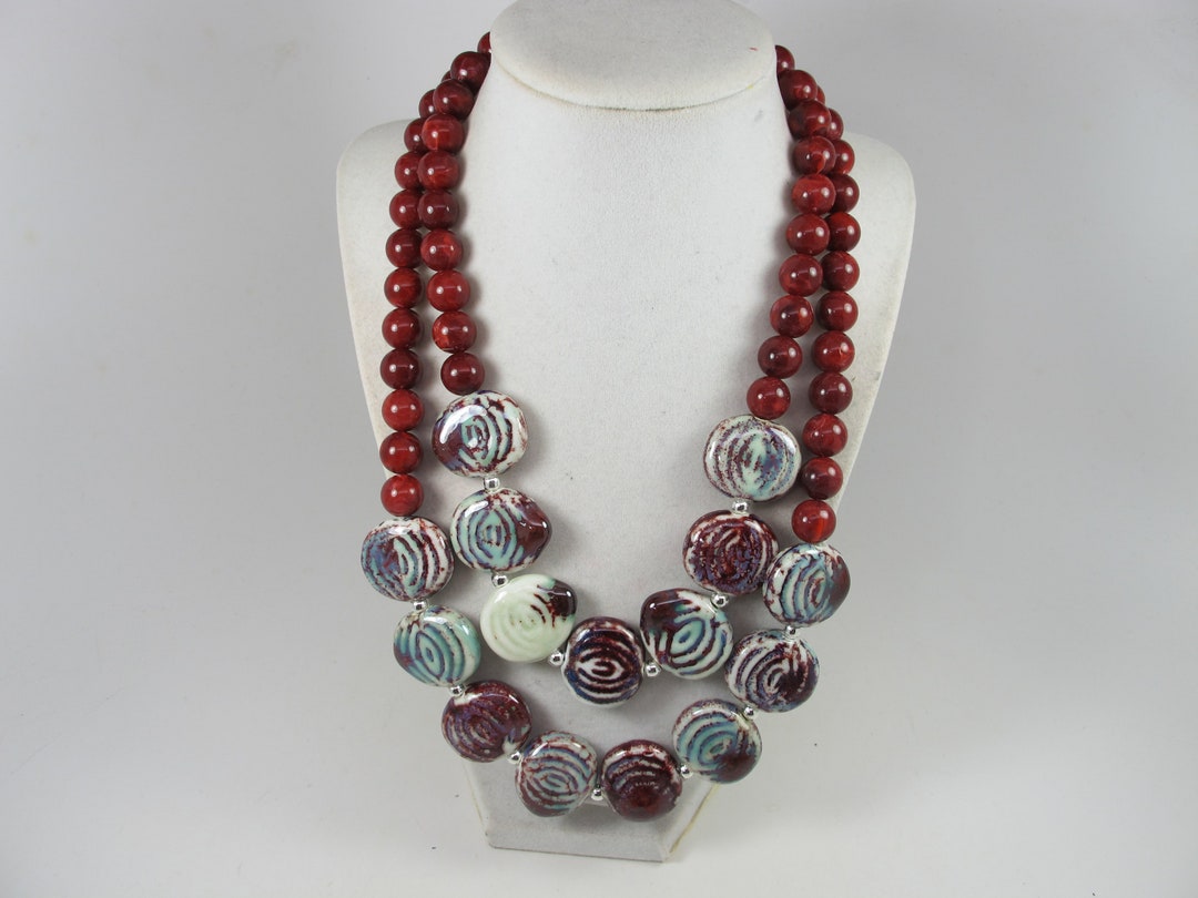 Chunky Garnet Red Ruby Statement Necklace,multi Strand Statement Ruby ...