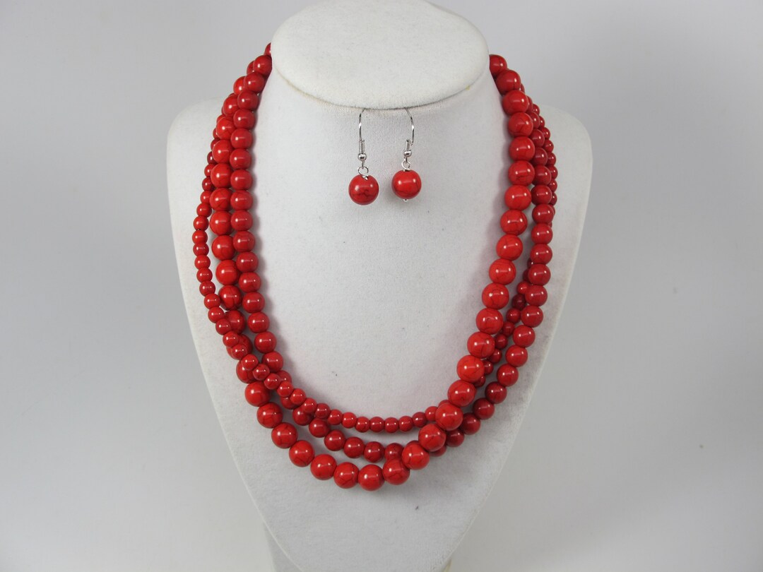 Chunky Red Turquoise Necklace, Multi Strand Statement Necklace Stone ...