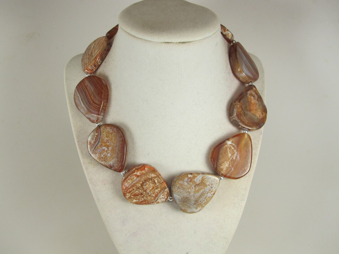 Fall Statement Necklace, Brown Agate Beaded Necklace, Single Strand ...