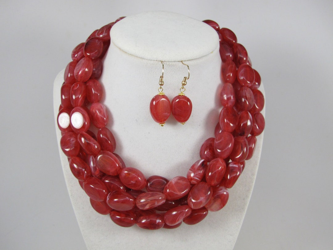 Chunky Fall Red Ruby Statement Necklace, Multi Strand Statement Red ...