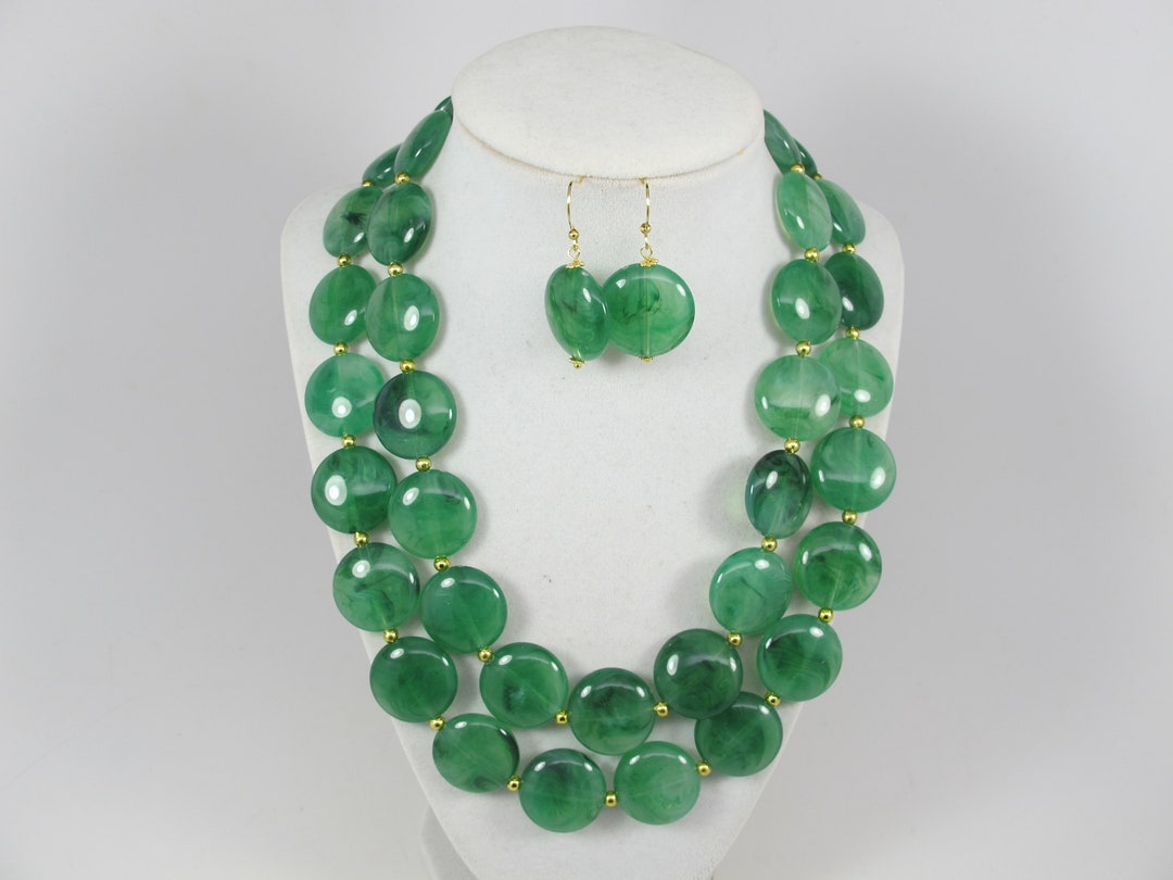 Chunky Forest Green Necklace,multi Strand Statement Apple Green ...