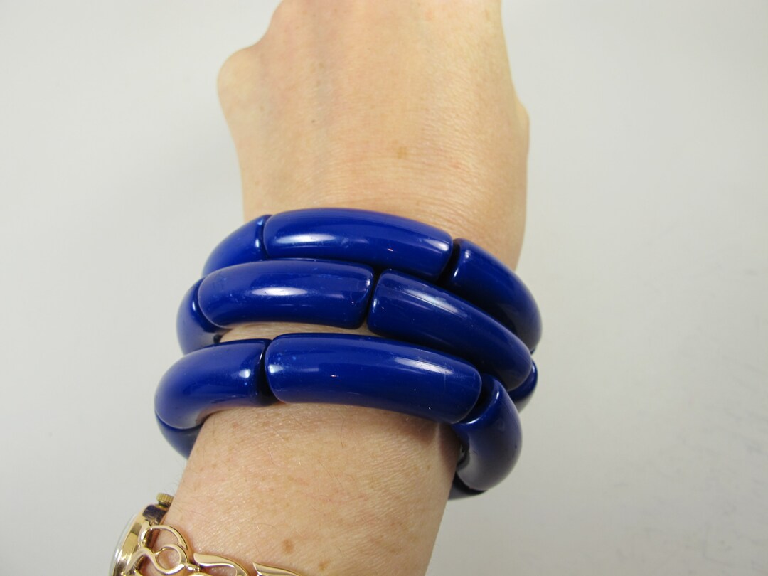 Chunky Navy Blue Stretch Bracelet, Indigo Blue Bracelet, Stretch Dark ...