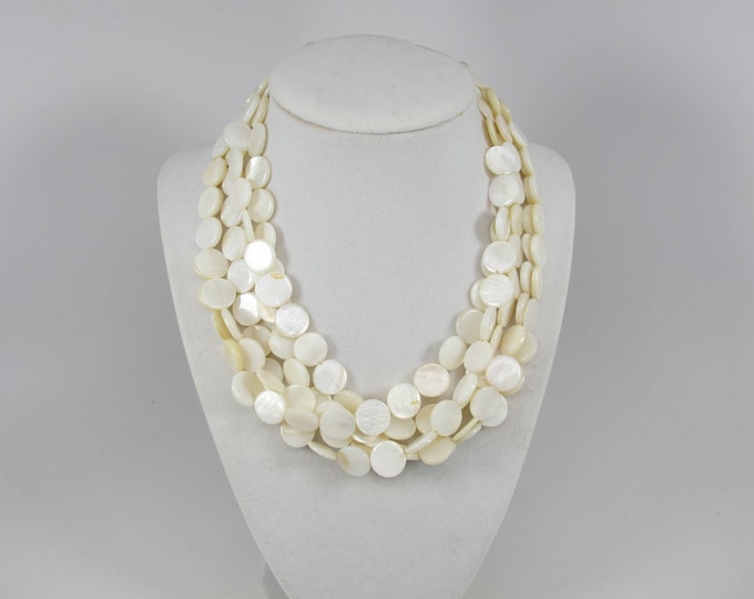 White Statement Necklace, Multi Strand White Shell Necklace, Mother of ...
