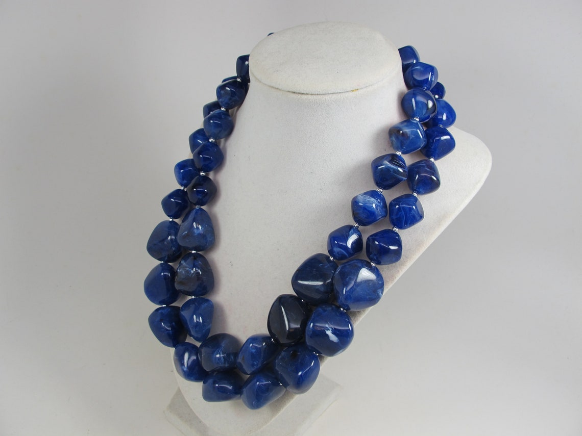 Chunky Navy Blue Statement Necklace,multi Strand Blue Statement ...