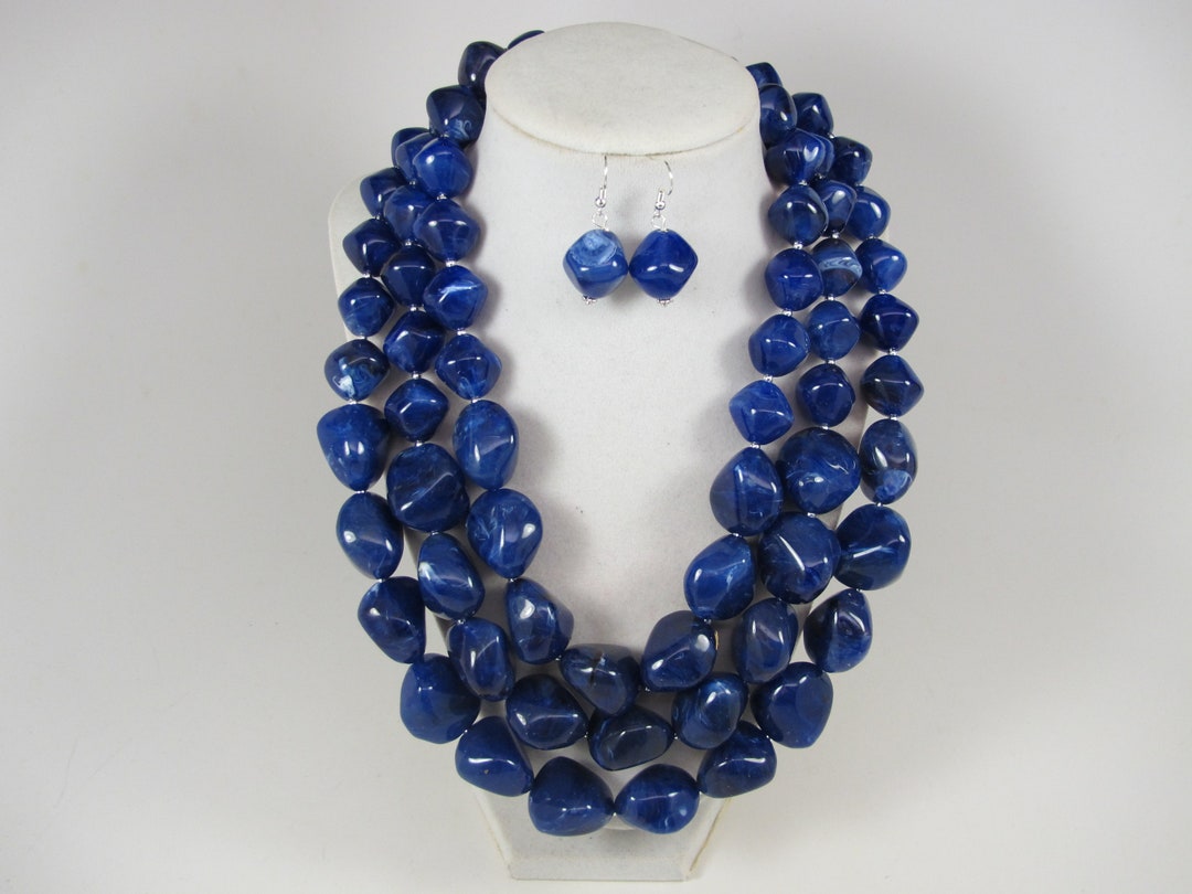 Chunky Navy Blue Statement Necklace,multi Strand Blue Statement ...