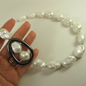 Genuine Black and White Pearl Necklace, Statement White Pearl Necklace ...