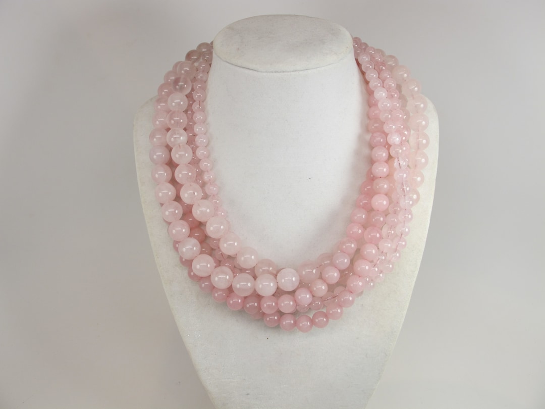 Chunky Pale Pink Quartz Gemstone Necklace, Statement Rose Quartz Pearl ...