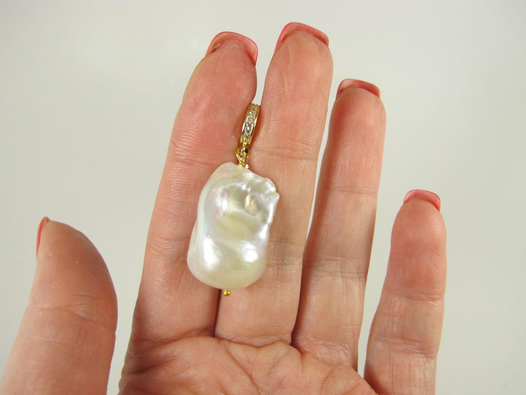 Genuine Large Baroque Pendant, Baroque Pearl Necklace White Huge ...