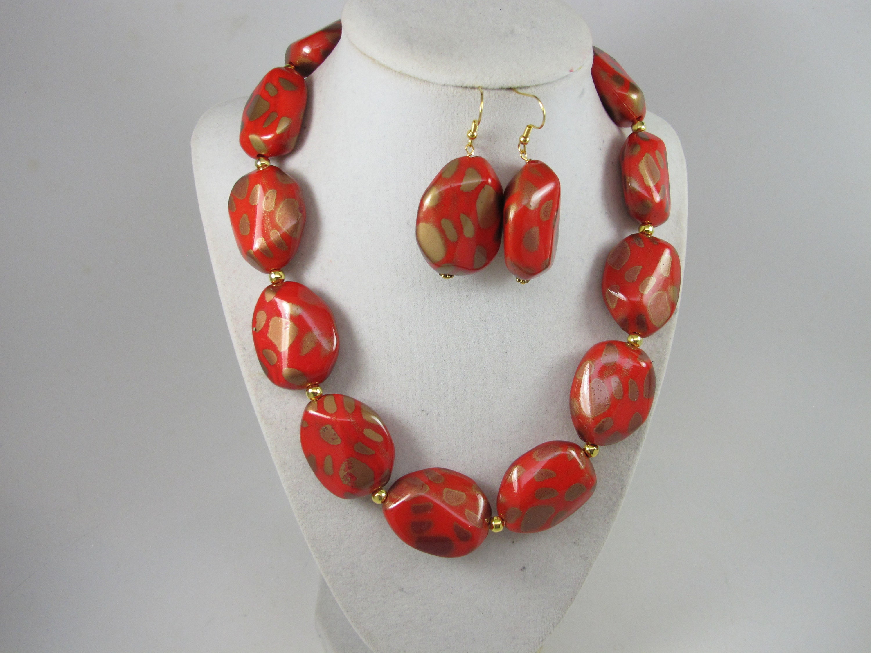 Chunky Red Necklace Single Strand Red Statement Necklace Red - Etsy