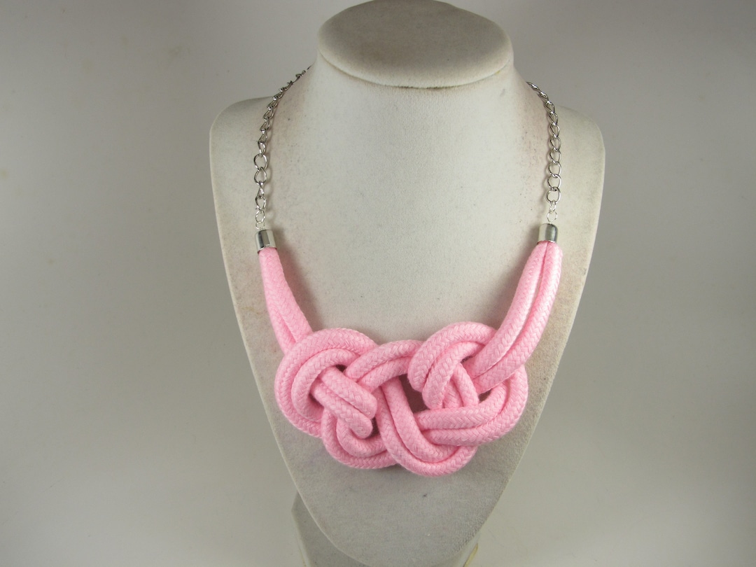 Chunky Pink Necklace, Rose Pink Rope Cord Cotton Necklace, Statement ...