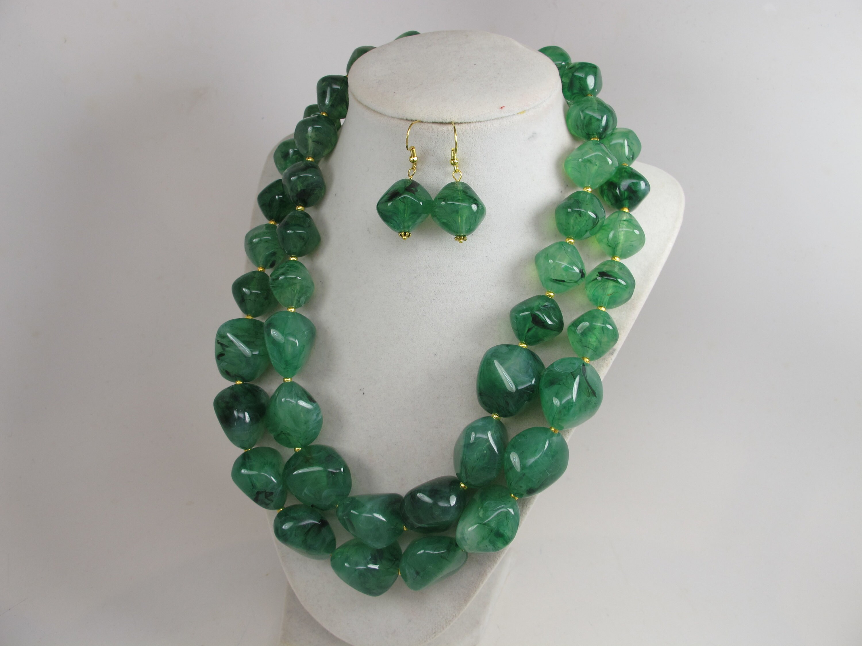 Chunky Forest Green Necklace, Multi Strand Statement Apple Green ...