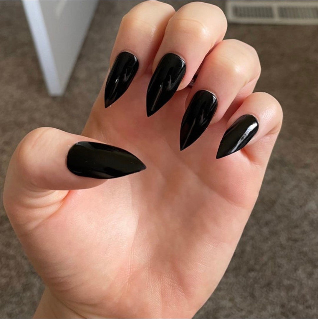 Black Pointed or Almond Nails Etsy