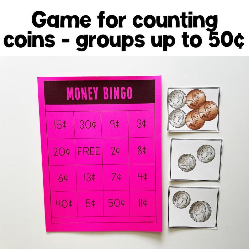 Money BINGO Coin ID Value and Coin Counting for Kindergarten 1st and ...