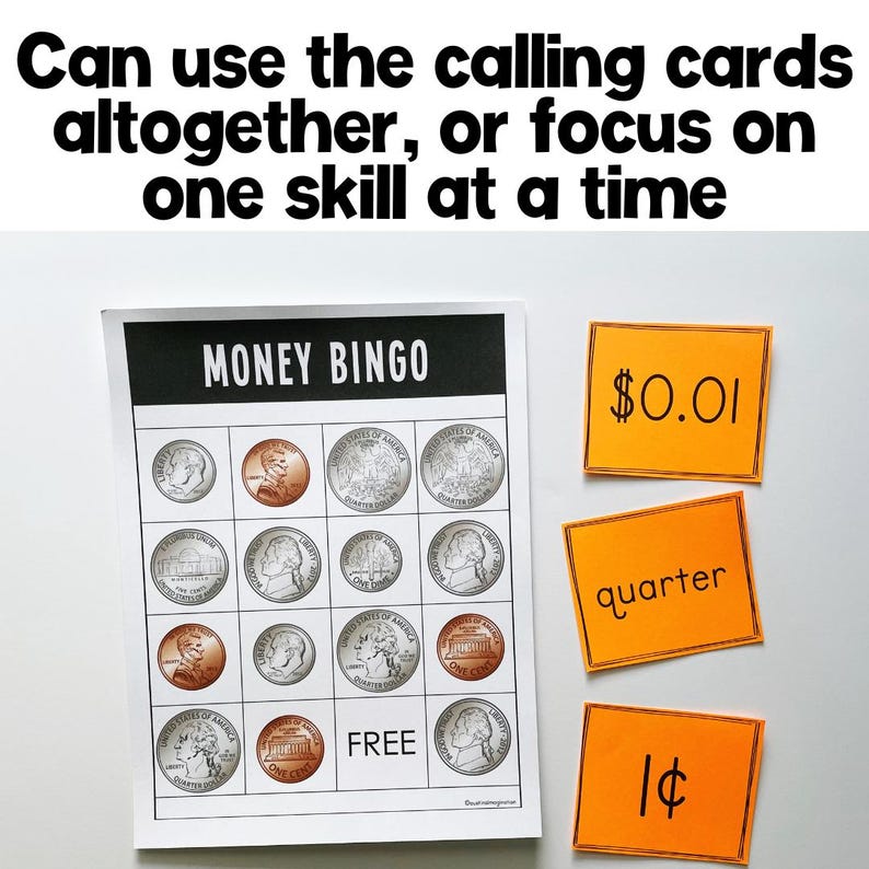 Money BINGO Coin ID Value and Coin Counting for Kindergarten 1st and ...