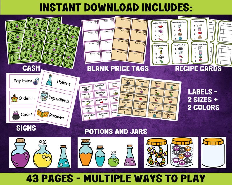 Halloween Potion Shop Pretend Play Printables Dramatic Play Set ...