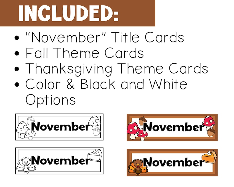 November Fall and Thanksgiving Calendar Numbers Printable Color and ...