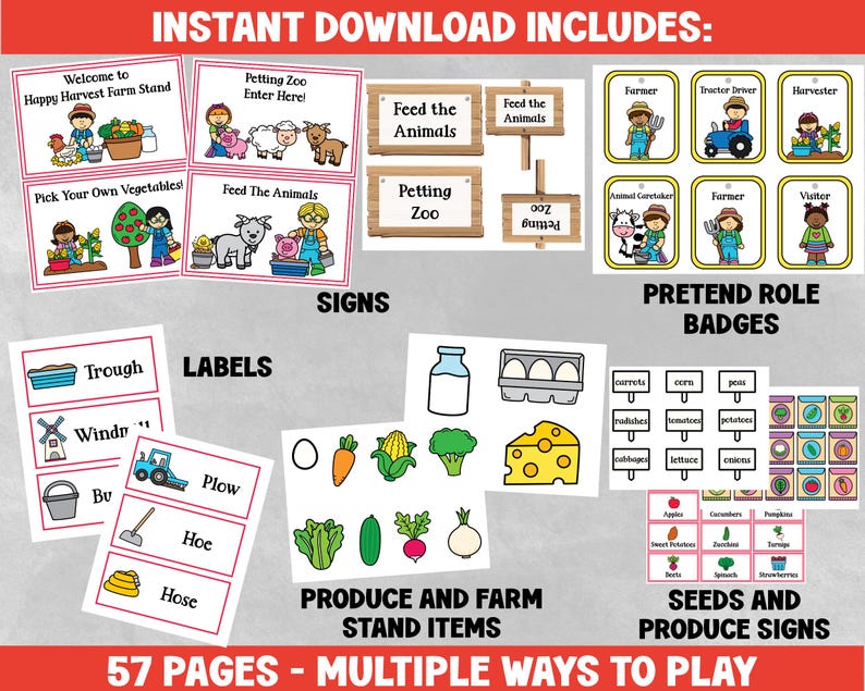 Pretend Play Fall Harvest Farm Printable Dramatic Play Set, Preschool ...