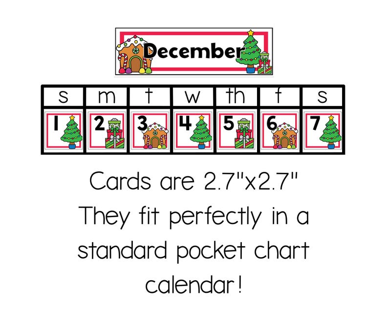 December Winter and Christmas Calendar Numbers Cards Printable Color ...