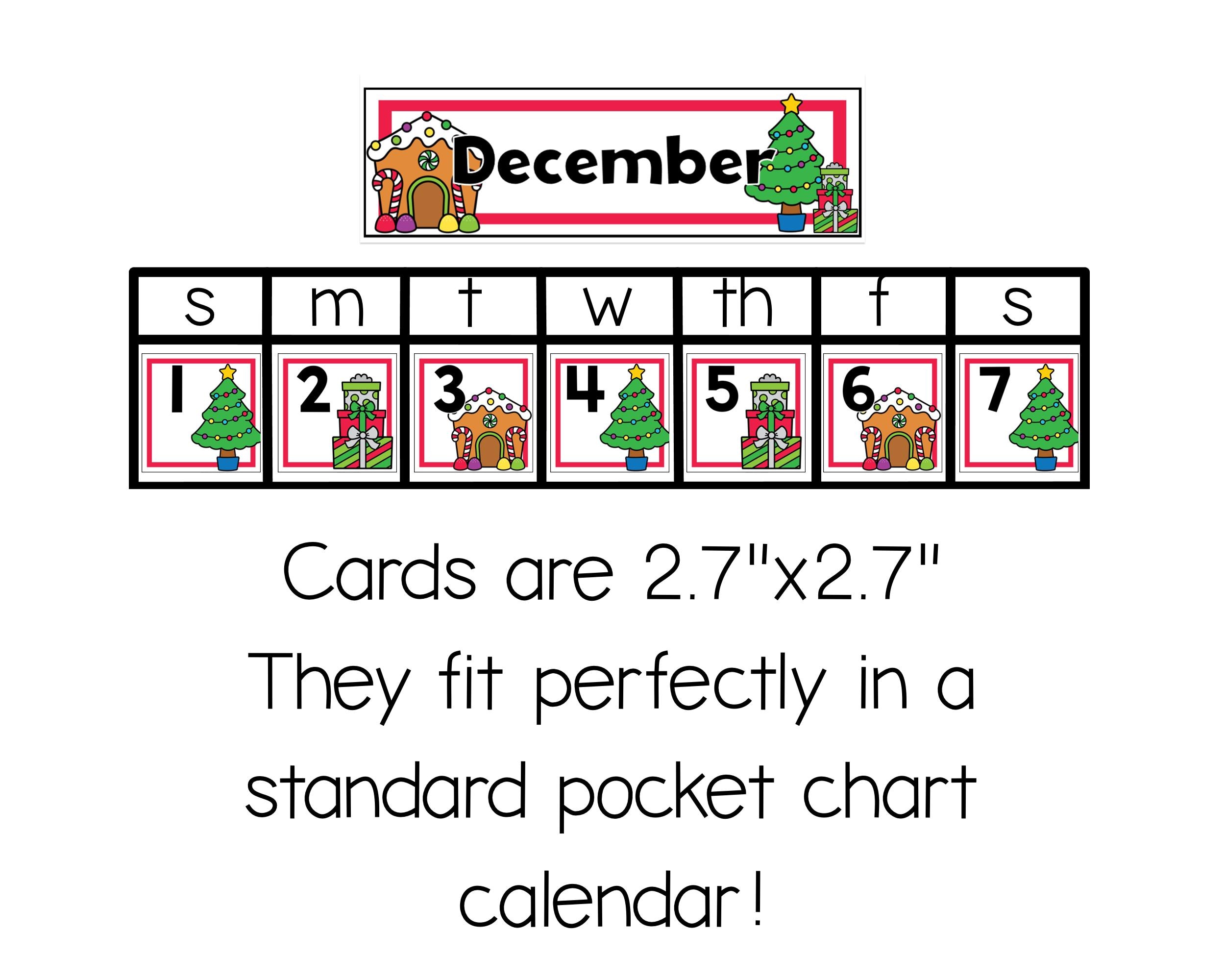 December Winter and Christmas Calendar Numbers Cards Printable Color ...