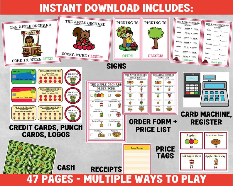 Pretend Play Apple Orchard Printable Dramatic Play Set, Preschool ...