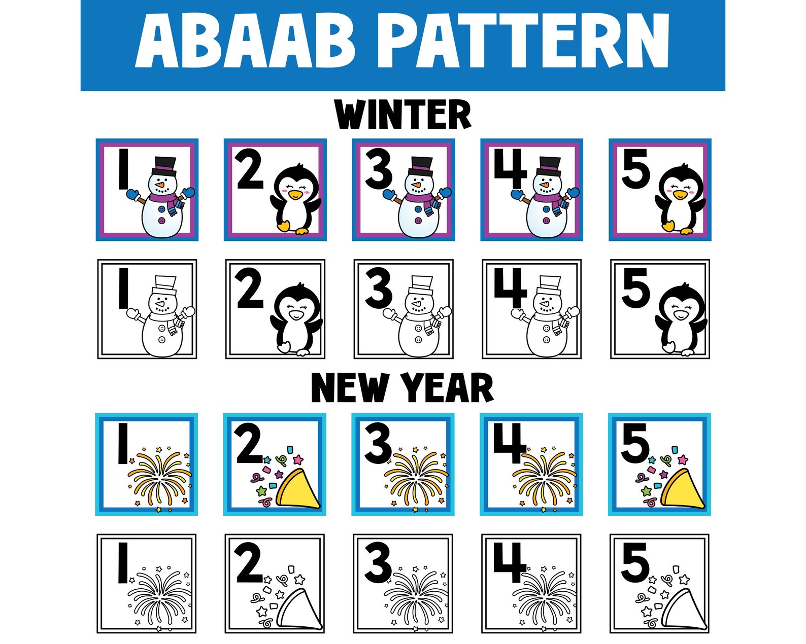 January Winter and New Year Calendar Numbers Cards Printable Color and ...