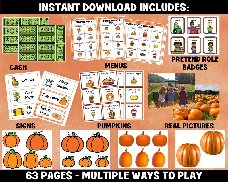 Pretend Play Pumpkin Patch Printable Dramatic Play Set, Preschool Imaginative Play Activity ...