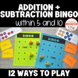 Addition and Subtraction Within 5 and 10 BINGO Kindergarten and 1st ...