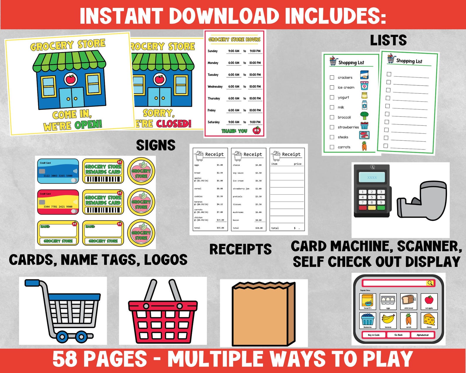 Pretend Play Grocery Store Printable Dramatic Play Set, Preschool ...