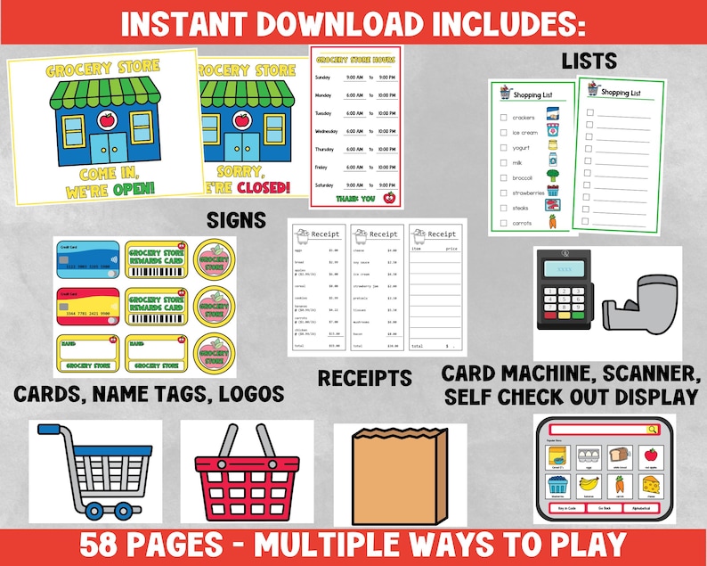 Pretend Play Grocery Store Printable Dramatic Play Set, Preschool ...
