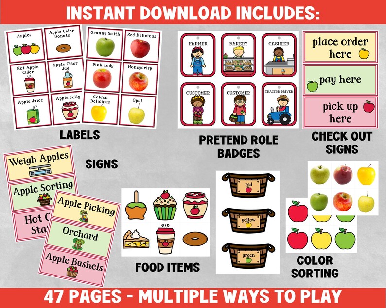 Pretend Play Apple Orchard Printable Dramatic Play Set, Preschool ...