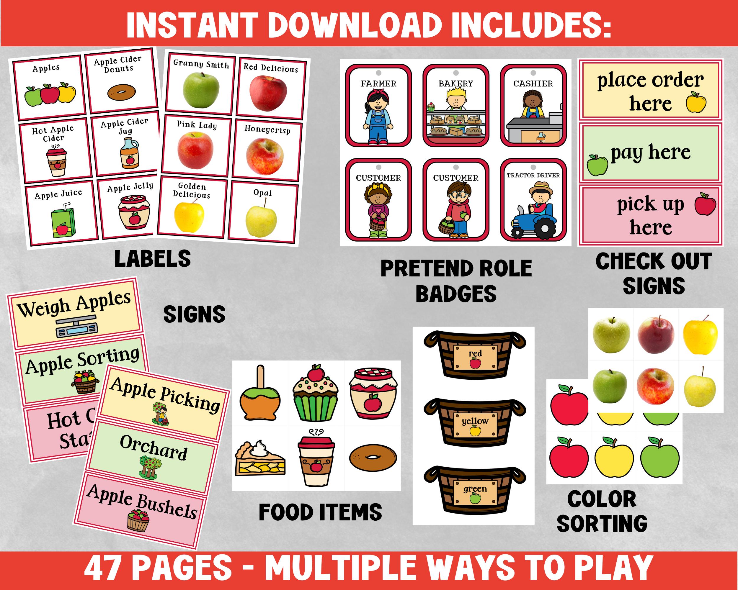 Pretend Play Apple Orchard Printable Dramatic Play Set, Preschool ...