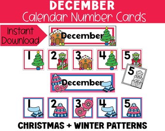 January Winter and New Year Calendar Numbers Cards Printable Color and ...