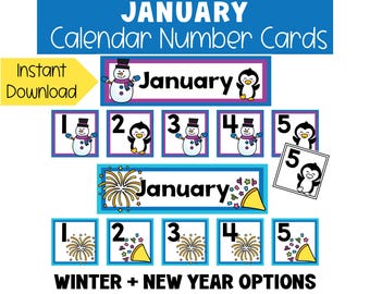 December Winter and Christmas Calendar Numbers Cards Printable Color ...