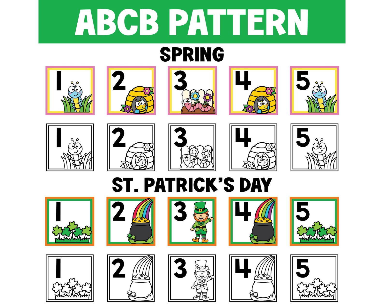 March Spring and St. Patrick's Day Calendar Numbers Cards Printable ...