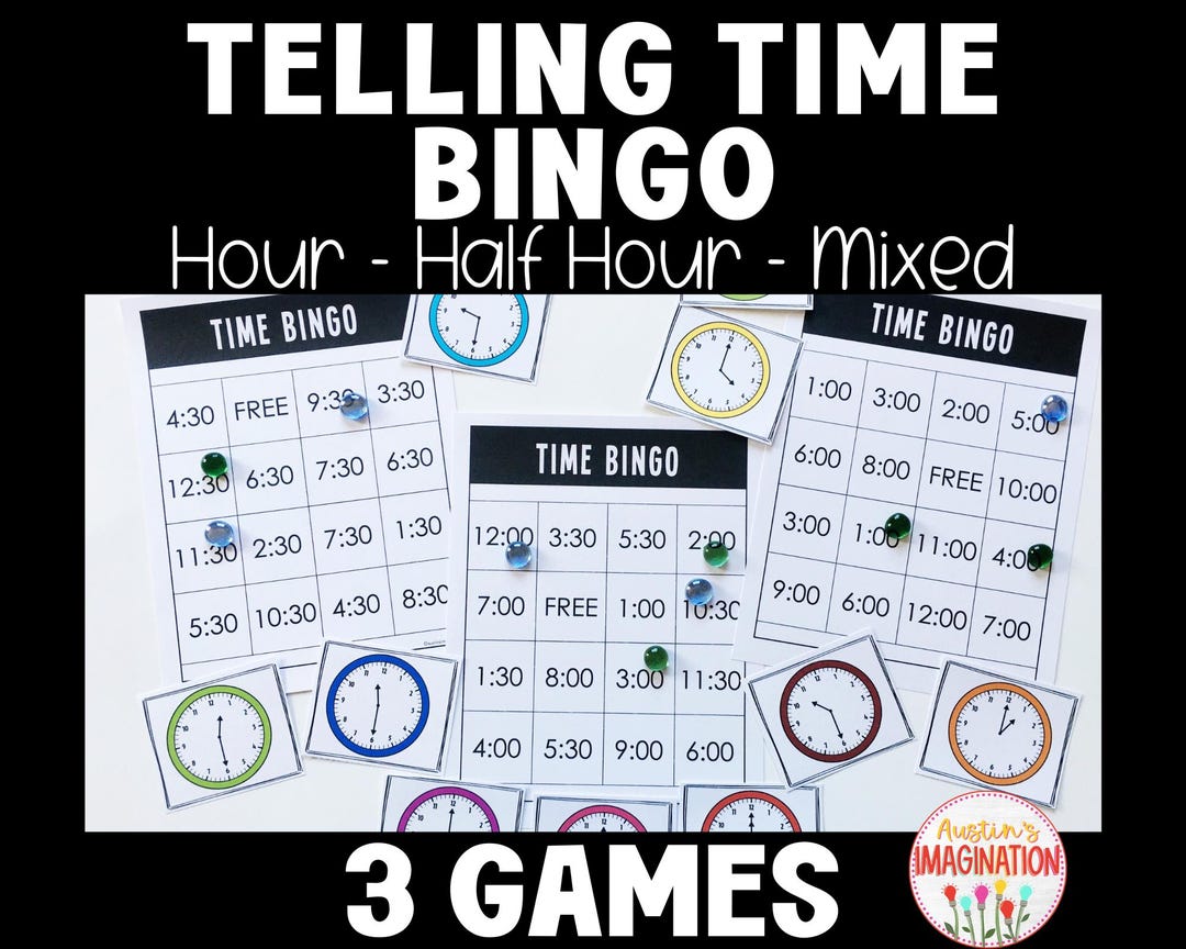 Telling Time to the Hour, Half Hour and Both BINGO Activity - First ...
